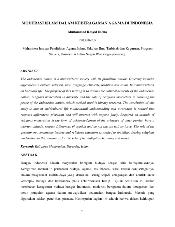 (PDF) MODERASI ISLAM DALAM KEBERAGAMAN AGAMA DI INDONESIA