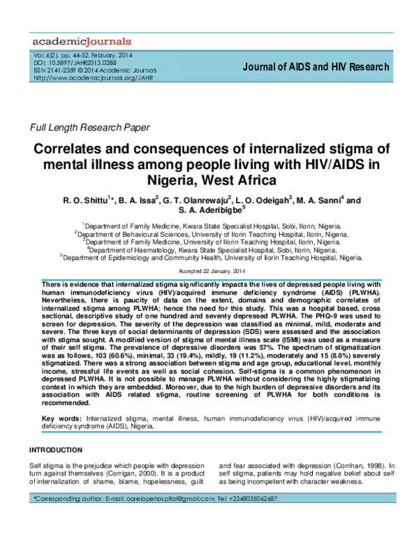 (PDF) Correlates and consequences of internalized stigma for people ...