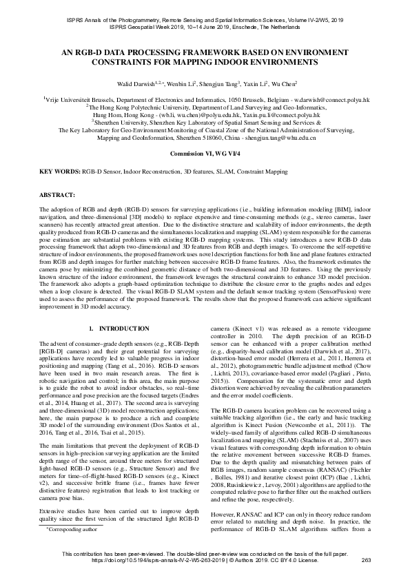 Pdf An Rgb D Data Processing Framework Based On Environment Constraints For Mapping Indoor