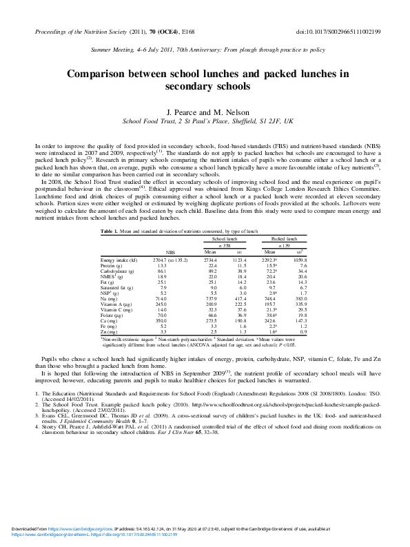 (PDF) Comparison between school lunches and packed lunches in secondary ...