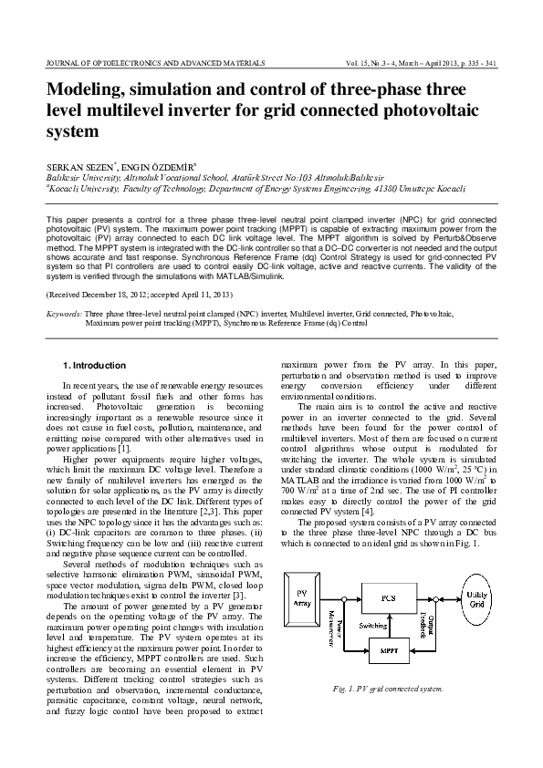 (PDF) Modeling, simulation and control of three-phase three level multilevel inverter for grid ...