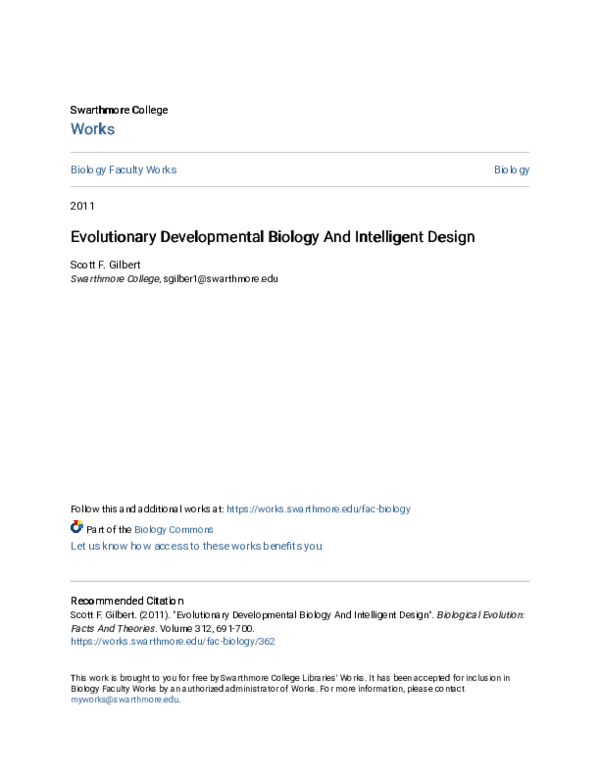 (PDF) Evolutionary Developmental Biology And Intelligent Design