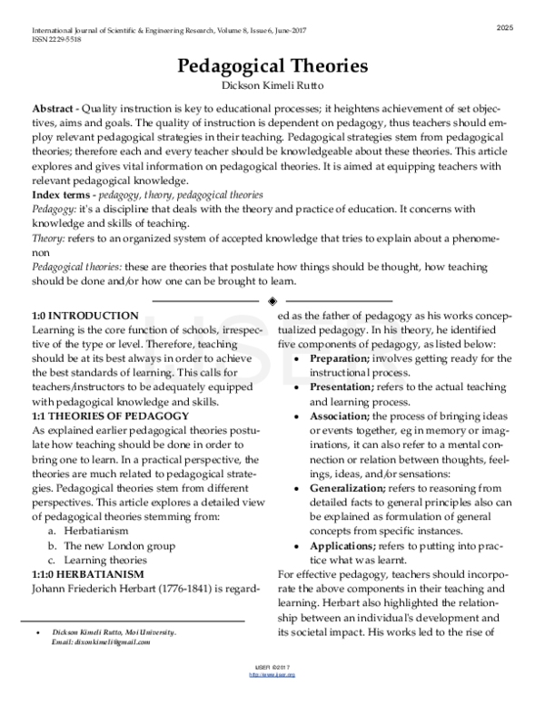 (PDF) Pedagogical Theories