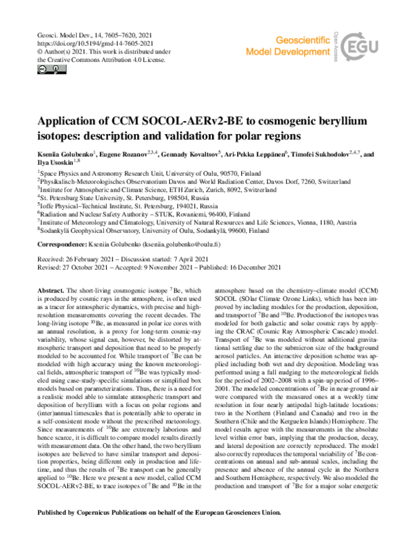 (PDF) Chemistry-climate model SOCOL-AERv2-BEv1 with the cosmogenic ...