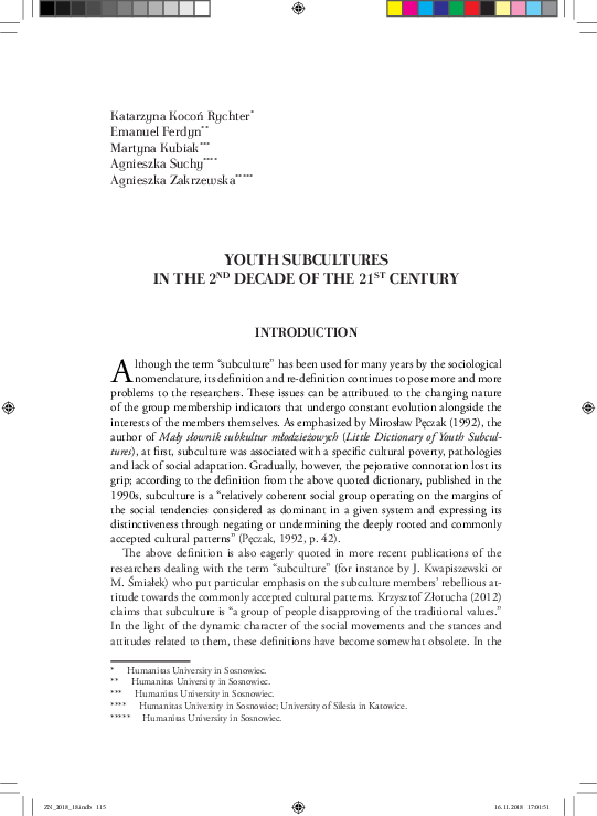 (PDF) Youth subcultures in the 2nd decade of the 21st century