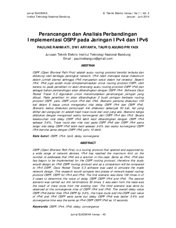 Pdf Perancangan Dan Analisis Perbandingan Implementasi Ospf Pada