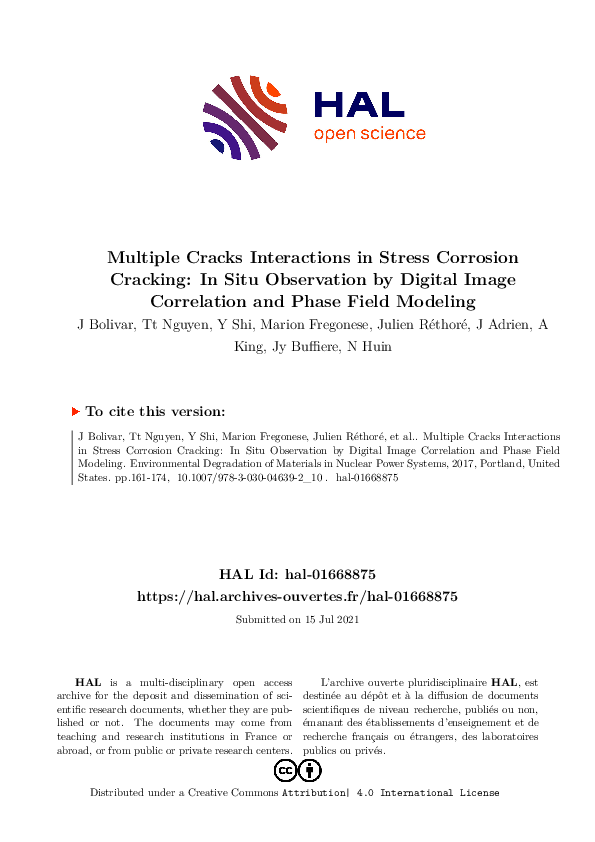 Pdf Multiple Cracks Interactions In Stress Corrosion Cracking In