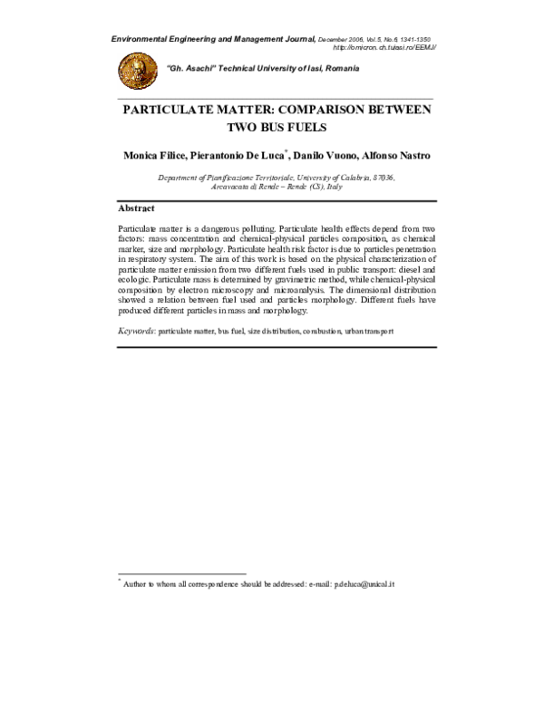 (PDF) Particulate Matter: Comparison Between Two Bus Fuels