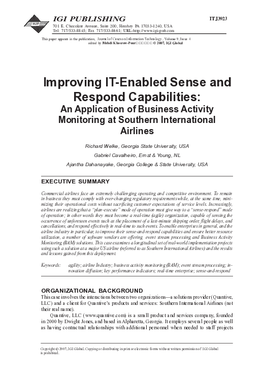 (PDF) Improving IT-Enabled Sense and Respond Capabilities