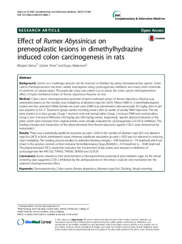 (PDF) Effect of Rumex Abyssinicus on preneoplastic lesions in ...