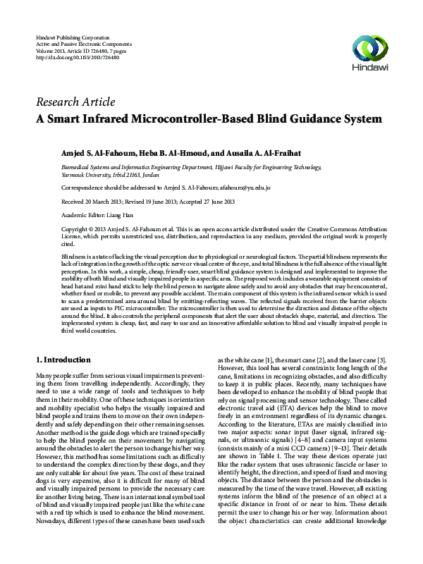 (PDF) A Smart Infrared Microcontroller-Based Blind Guidance System