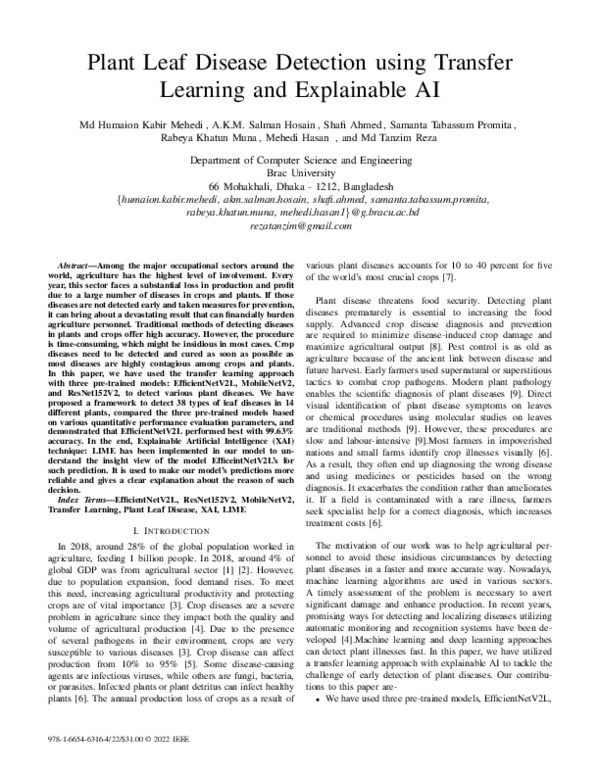 Pdf Plant Leaf Disease Detection Using Transfer Learning And Explainable Ai