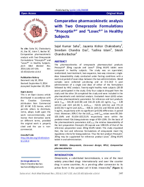(PDF) Comparative pharmacokinetic analysis with two omeprazole formulations “Proceptin®” and ...