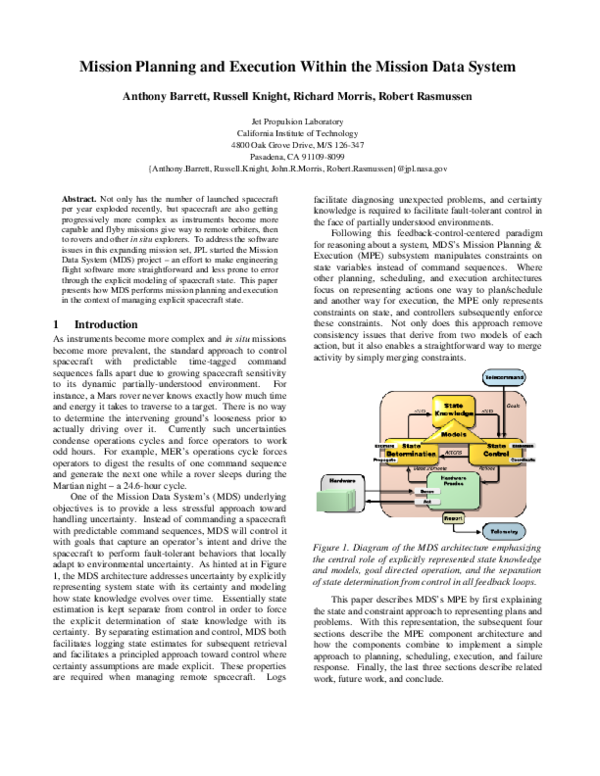 (PDF) Mission Planning and Execution Within the Mission Data System