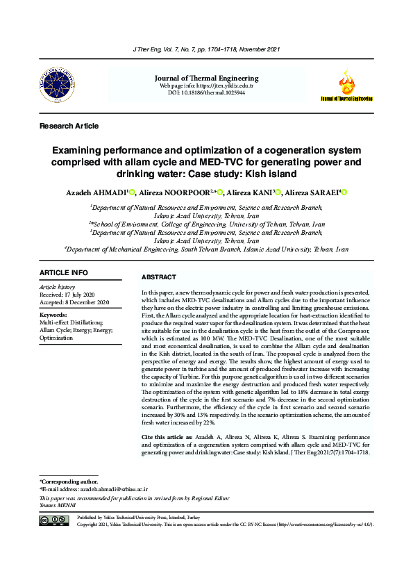 (PDF) Examining performance and optimization of a cogeneration system ...