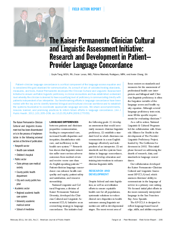 The Kaiser Permanente Clinician Cultural and Linguistic Assessment ...