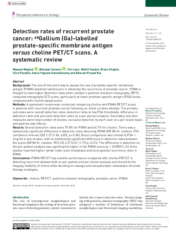 (PDF) Detection rates of recurrent prostate cancer: 68Gallium (Ga ...