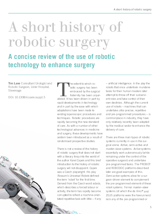 (PDF) A short history of robotic surgery