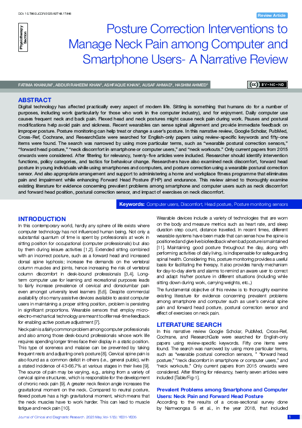 (PDF) Posture Correction Interventions to Manage Neck Pain among ...