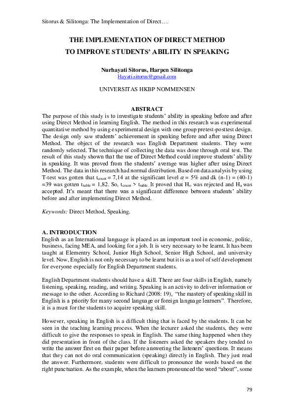 (PDF) The Implementation of Direct Method to Improve Students’ Ability ...