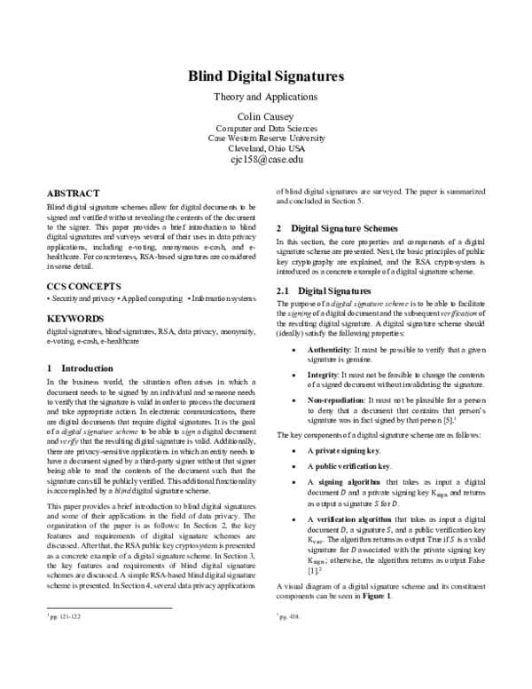 (PDF) Blind Digital Signatures: Theory and Applications