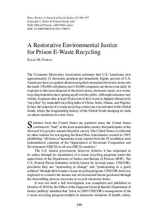(PDF) A Restorative Environmental Justice for Prison E-Waste Recycling