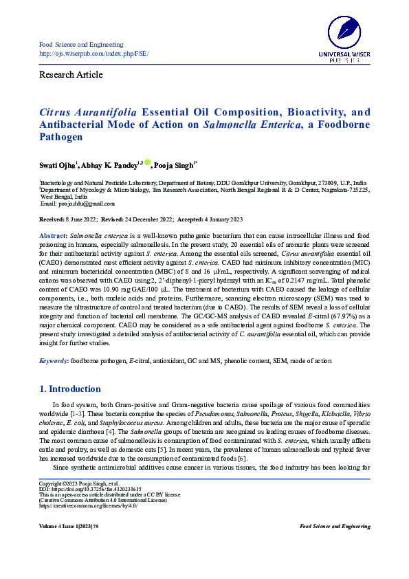 (PDF) Citrus Aurantifolia Essential Oil Composition, Bioactivity, and ...