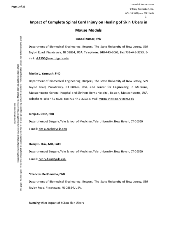 (PDF) Impact of Complete Spinal Cord Injury on Healing of Skin Ulcers ...