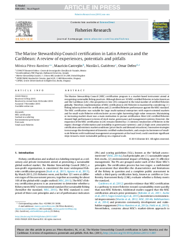 (PDF) The Marine Stewardship Council certification in Latin America and the Caribbean: A review ...
