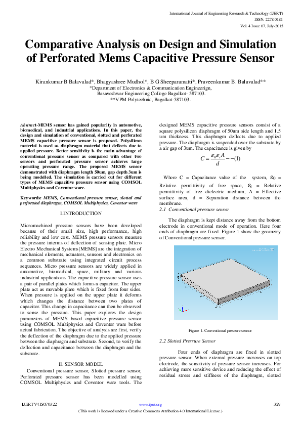 (PDF) Comparative Analysis on Design and Simulation of Perforated Mems Capacitive Pressure Sensor
