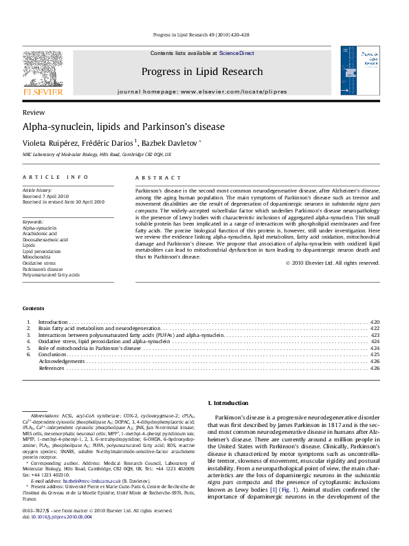 (PDF) Alpha-synuclein, lipids and Parkinson’s disease