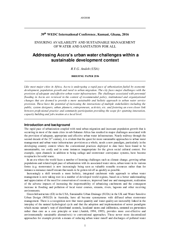 (PDF) Addressing Accra's urban water challenges within a sustainable ...