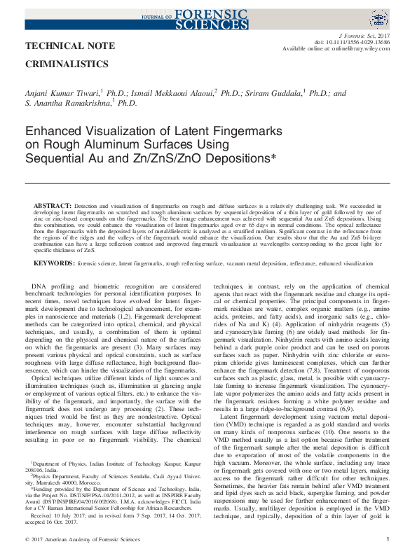 (PDF) Enhanced Visualization of Latent Fingermarks on Rough Aluminum Surfaces Using Sequential ...