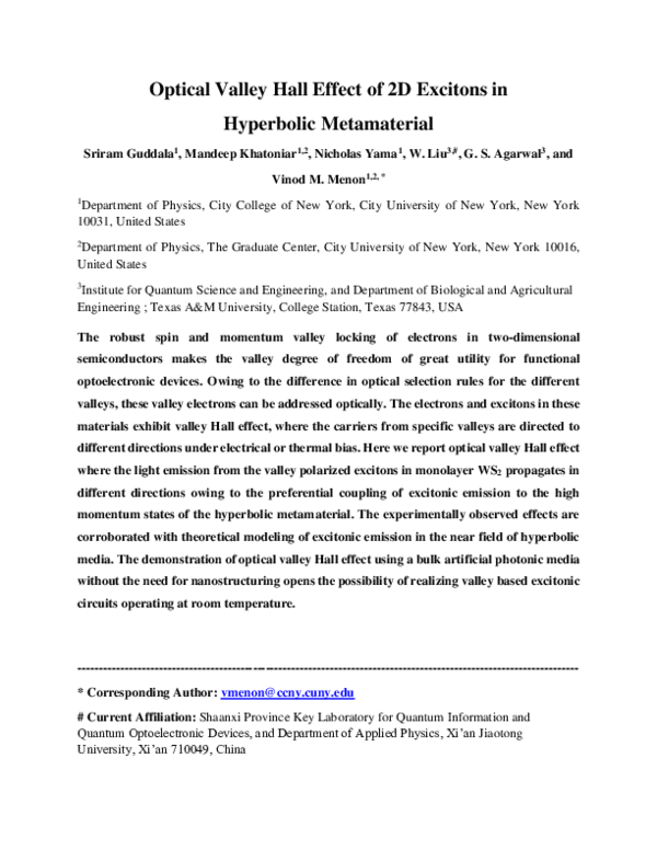 (PDF) Optical analog of valley Hall effect of 2D excitons in hyperbolic ...
