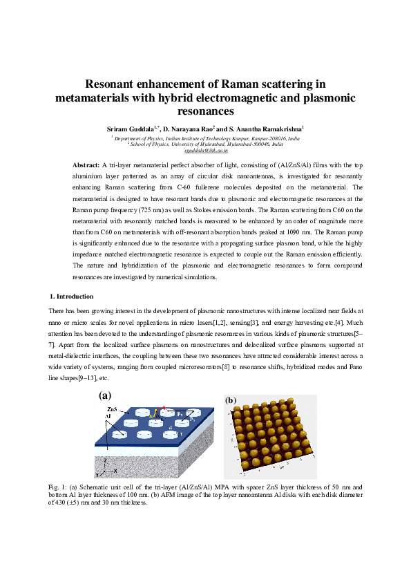 (PDF) Resonant enhancement of Raman scattering in metamaterials with ...