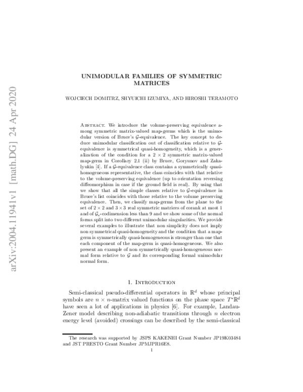 Pdf Unimodular Families Of Symmetric Matrices