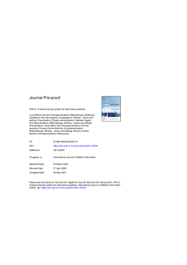(PDF) SiTe iC: A telemonitoring system for heart failure patients