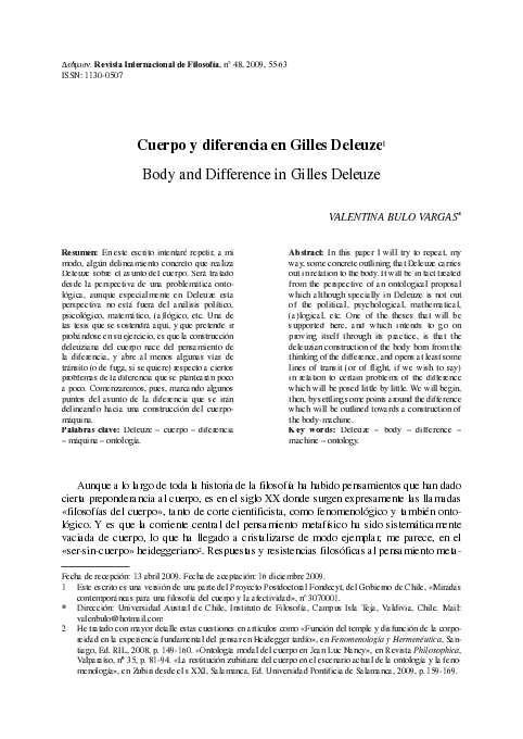 (PDF) Cuerpo y diferencia en Gilles Deleuze | Valentina Rachell V. Vargas - Academia.edu