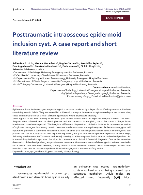 (PDF) Posttraumatic intraosseous epidermoid inclusion cyst. A case ...