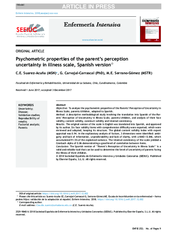 (PDF) Psychometric properties of the parent's perception uncertainty in ...