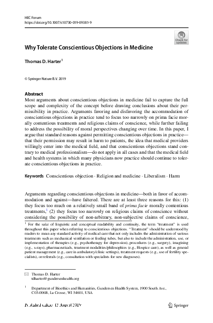 (PDF) Why Tolerate Conscientious Objections in Medicine