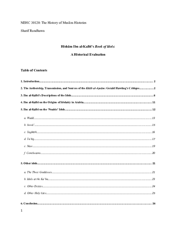 (DOC) Hishām Ibn al-Kalbī’s Book of Idols: A Historical Evaluation