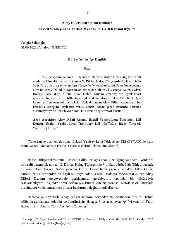 (PDF) Altay Dilleri Kuramı mı Dediniz? Eskicil Yenisey-Lena Türk-Altay ...
