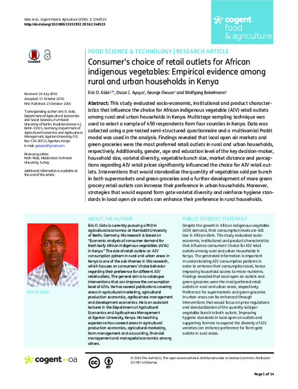 (PDF) Consumer s choice of retail outlets for African indigenous ...