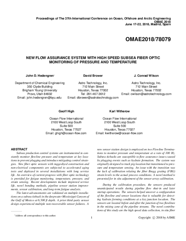(PDF) New Flow Assurance System With High Speed Subsea Fiber Optic ...