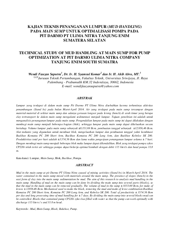 (PDF) Kajian Teknis Penanganan Lumpur (Mud Handling) Pada Main Sump ...