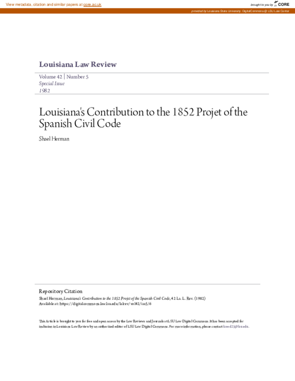 (PDF) Louisiana\u27s Contribution to the 1852 Projet of the Spanish ...