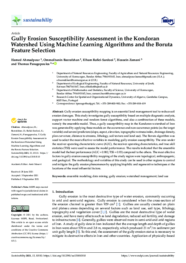 (PDF) Gully Erosion Susceptibility Assessment in the Kondoran Watershed Using Machine Learning ...