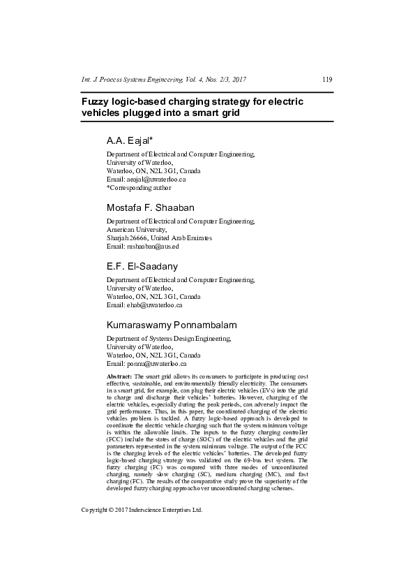 (PDF) Fuzzy logic-based charging strategy for Electric Vehicles plugged into a smart grid