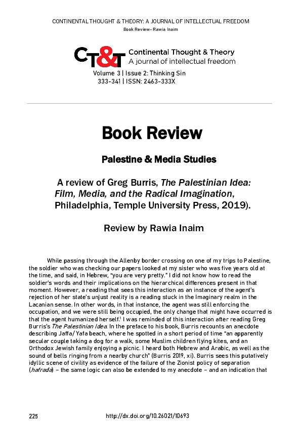 (PDF) A review of Greg Burris, The Palestinian Idea: Film, Media, and ...